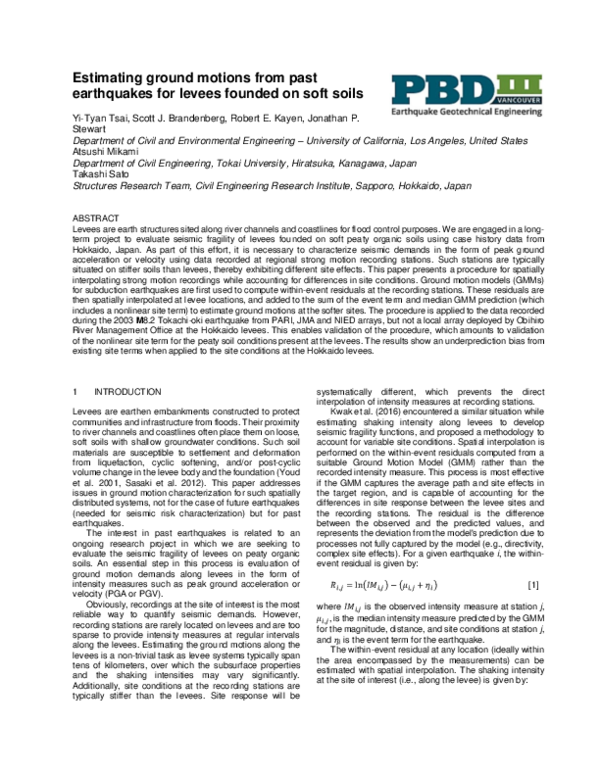 (PDF) Estimating ground motions from past earthquakes for levees ...