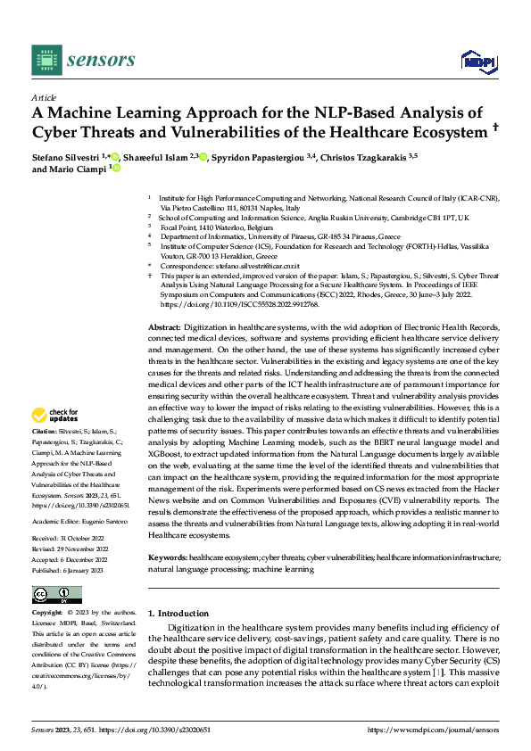 Pdf A Machine Learning Approach For The Nlp Based Analysis Of Cyber Threats And