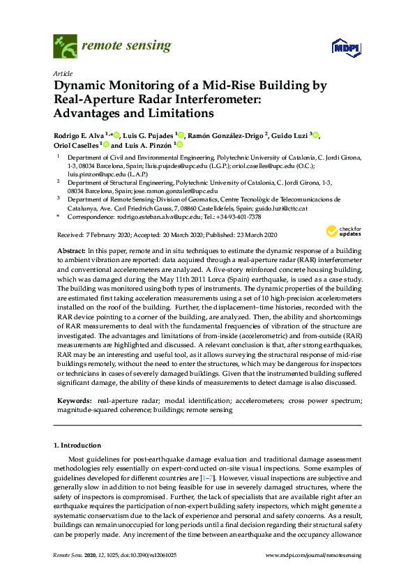 (PDF) Dynamic Monitoring of a Mid-Rise Building by Real-Aperture Radar Interferometer ...