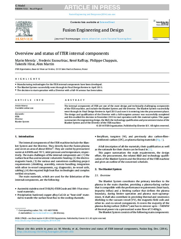 (PDF) Overview and status of ITER internal components