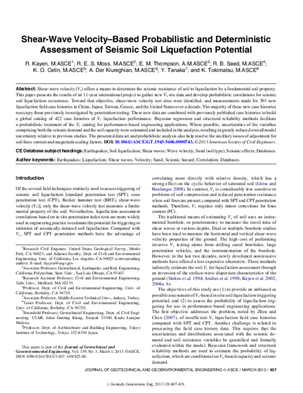 (PDF) Shear-Wave Velocity-Based Probabilistic and Deterministic Assessment of Seismic Soil ...