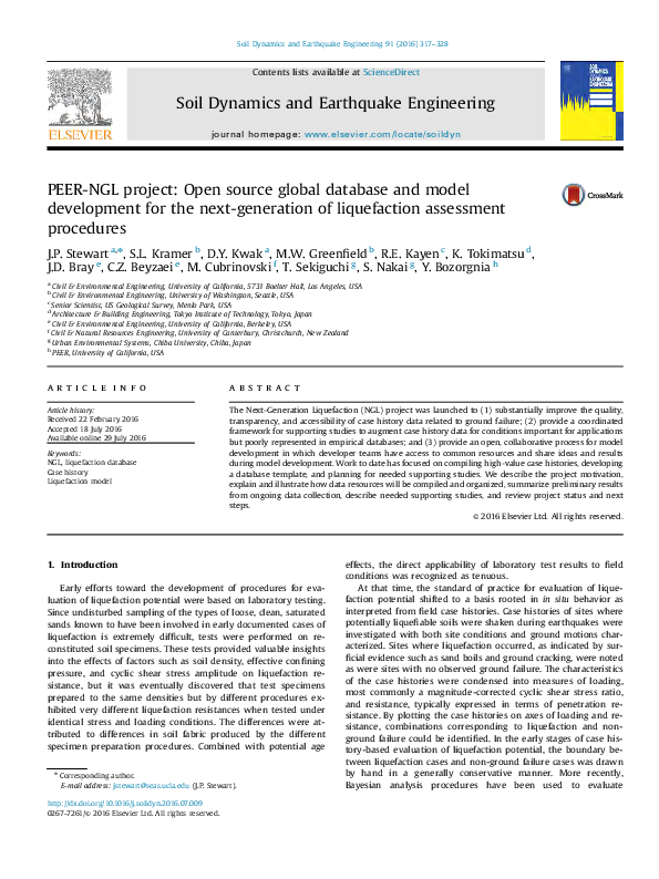 (PDF) PEER-NGL project: Open source global database and model development for the next ...
