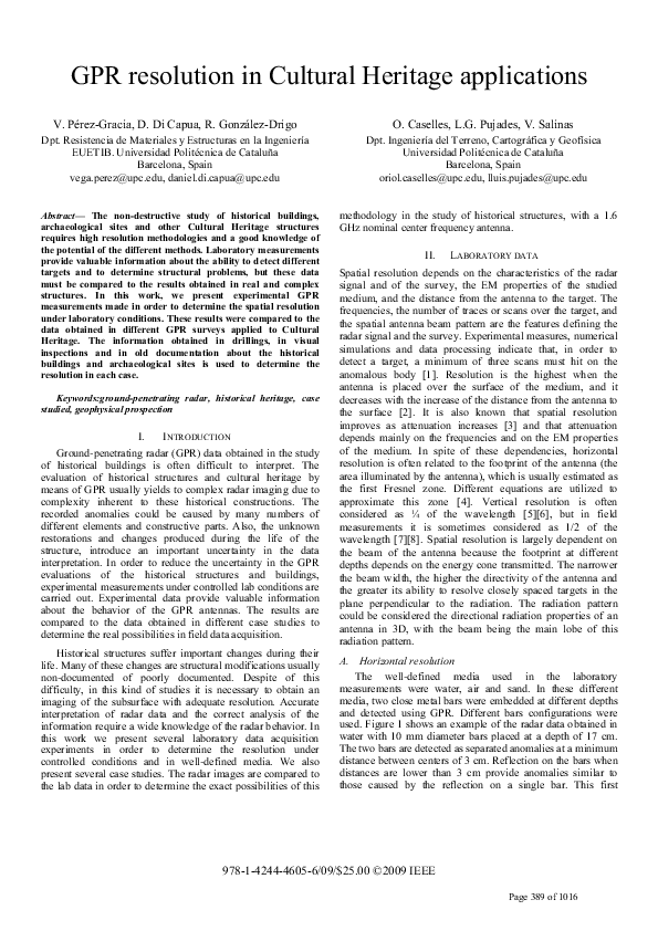 (PDF) GPR resolution in cultural heritage applications