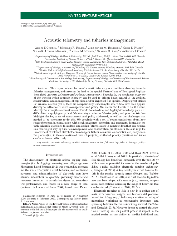 (PDF) Acoustic telemetry and fisheries management
