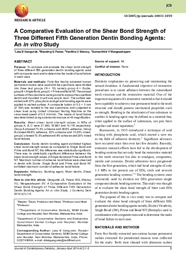 (PDF) A Comparative Evaluation of the Shear Bond Strength of Three Different Fifth Generation ...