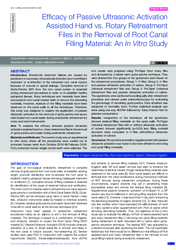 (PDF) Efficacy of Passive Ultrasonic Activation Assisted Hand vs. Rotary Retreatment Files in ...