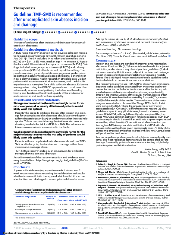 (PDF) Guideline: TMP-SMX is recommended after uncomplicated skin ...