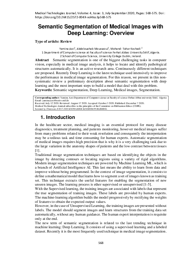 (PDF) Semantic Segmentation of Medical Images with Deep Learning: Overview