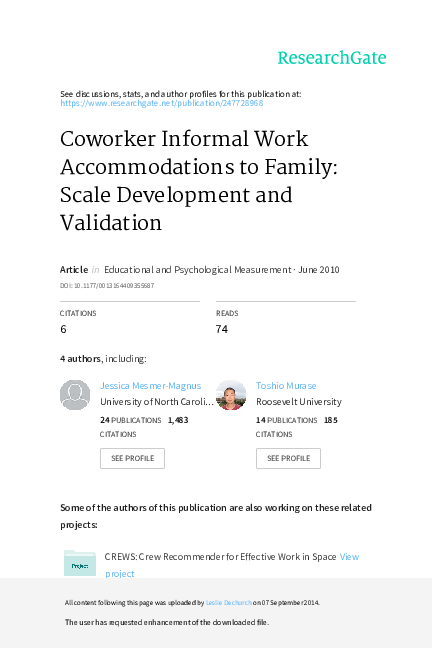 (PDF) Coworker Informal Work Accommodations to Family: Scale ...