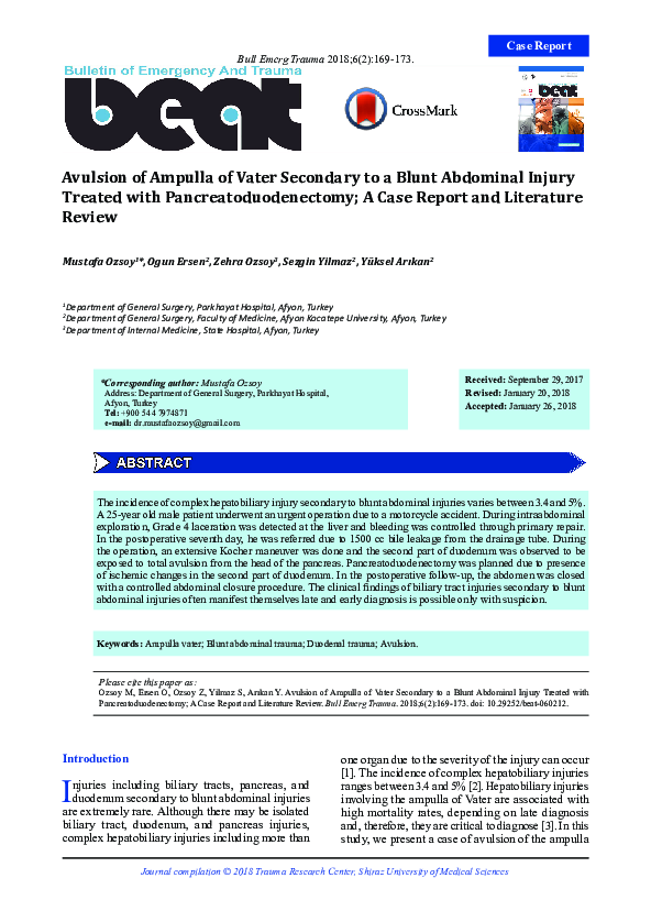 (PDF) Avulsion of Ampulla of Vater Secondary to a Blunt Abdominal ...