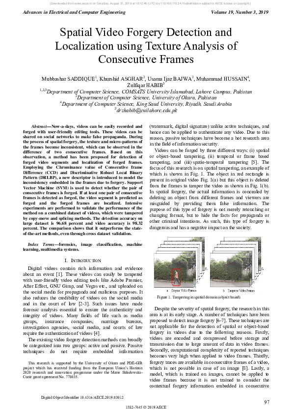 (PDF) Spatial Video Forgery Detection and Localization using Texture ...