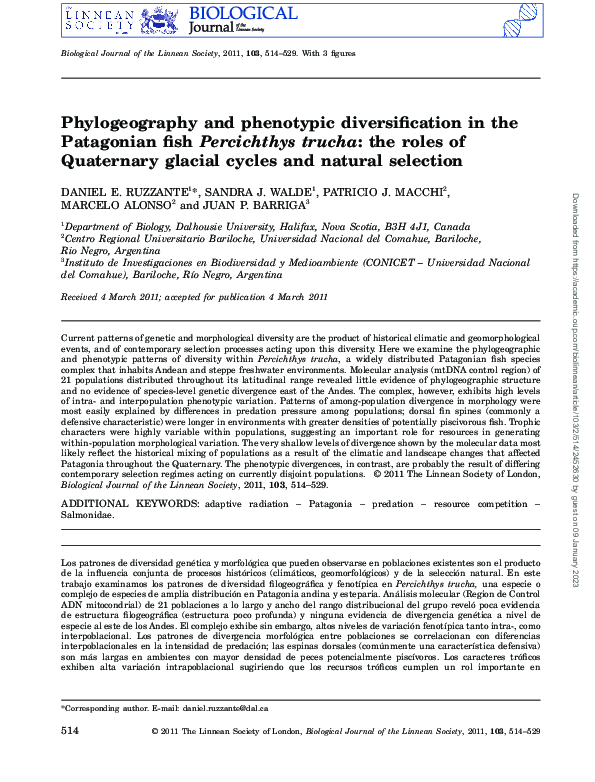 (PDF) Phylogeography and phenotypic diversification in the Patagonian ...