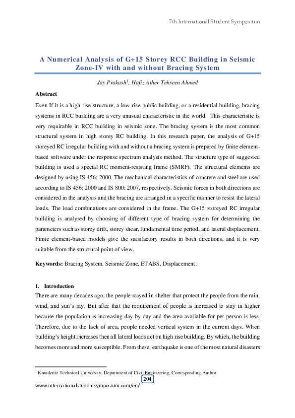Pdf A Numerical Analysis Of G 15 Storey Rcc Building In Seismic Zone