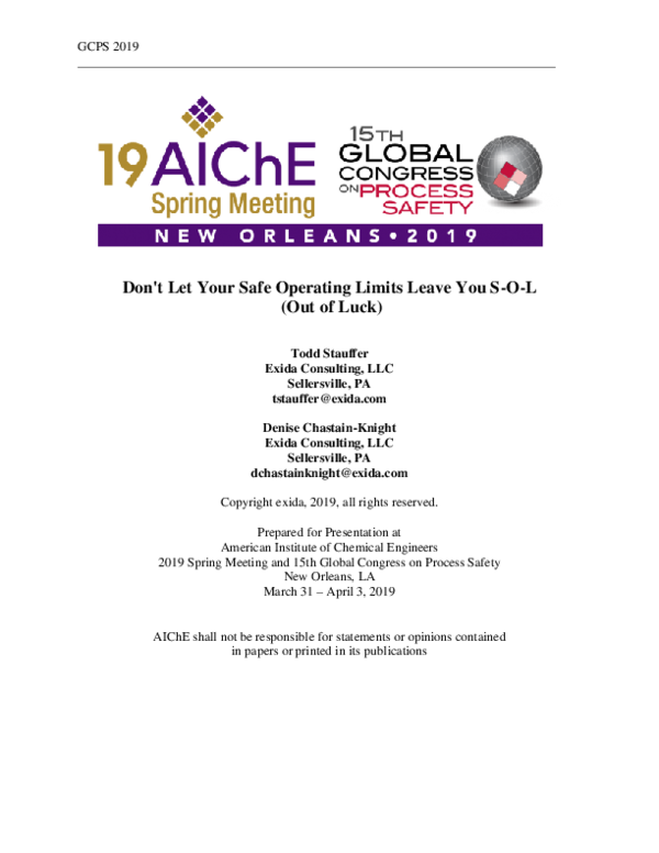 (PDF) Do not let your safe operating limits leave you S‐O‐L (out of luck)