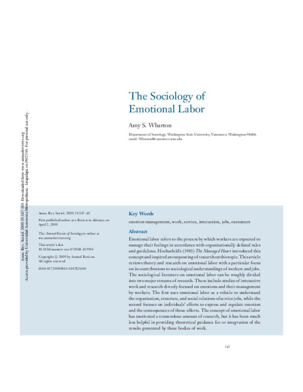 (PDF) The Sociology of Emotional Labor