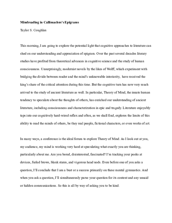 (PDF) Mind-reading in the epigrams of Callimachus