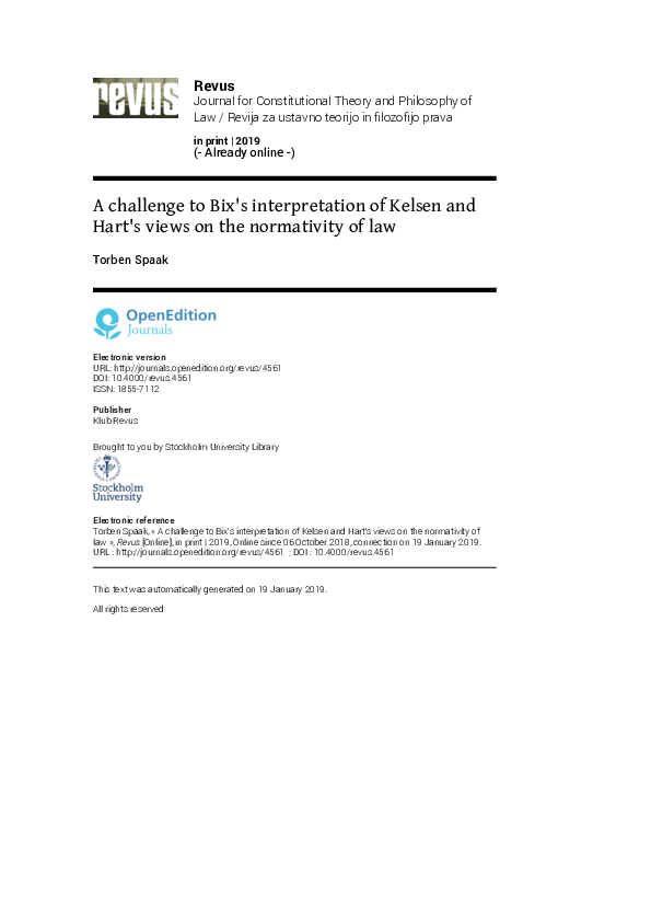 (PDF) A challenge to Bix's interpretation of Kelsen and Hart's views on ...