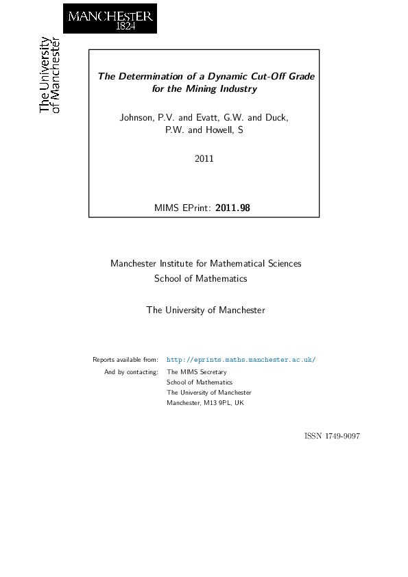 (PDF) Chapter 32 The Determination of a Dynamic Cut-Off Grade for the ...