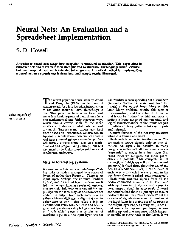 (PDF) Neural Nets: An Evaluation and a Spreadsheet Implementation
