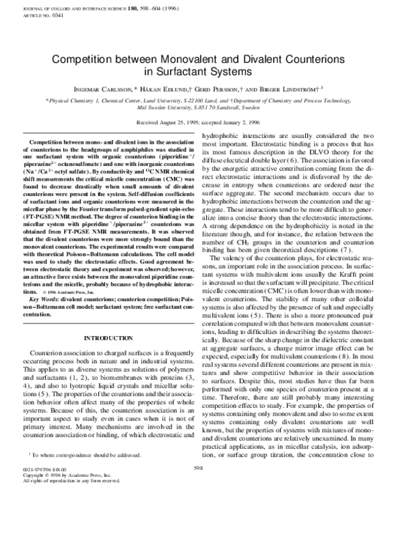 (PDF) Competition between Monovalent and Divalent Counterions in ...