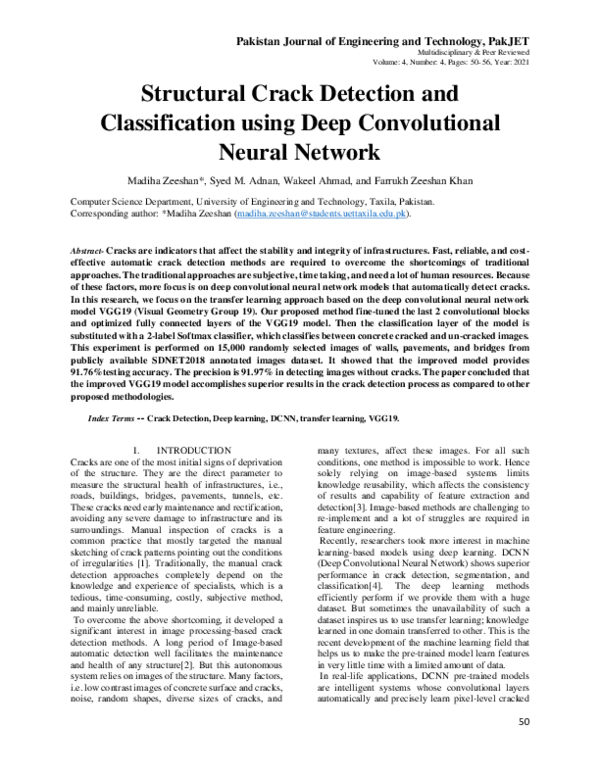 (PDF) Structural Crack Detection and Classification using Deep Convolutional Neural Network