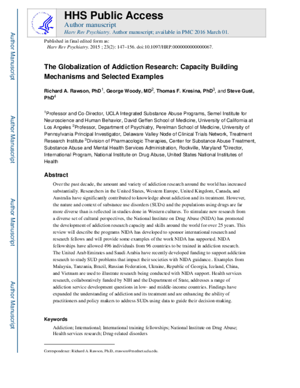 (PDF) The globalization of addiction research: capacity-building ...