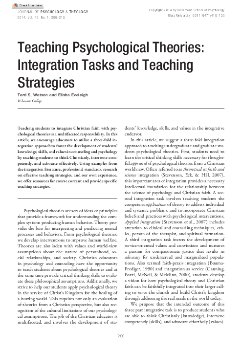 (PDF) Teaching Psychological Theories: Integration Tasks and Teaching ...