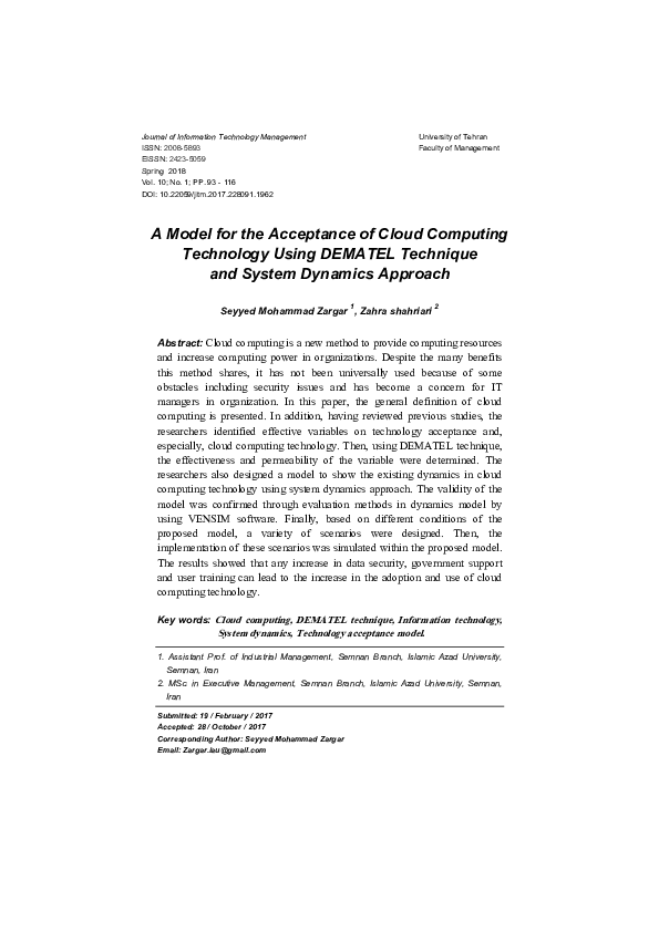 (PDF) Understanding User’s Acceptance of Personal Cloud Computing: Using the Technology ...