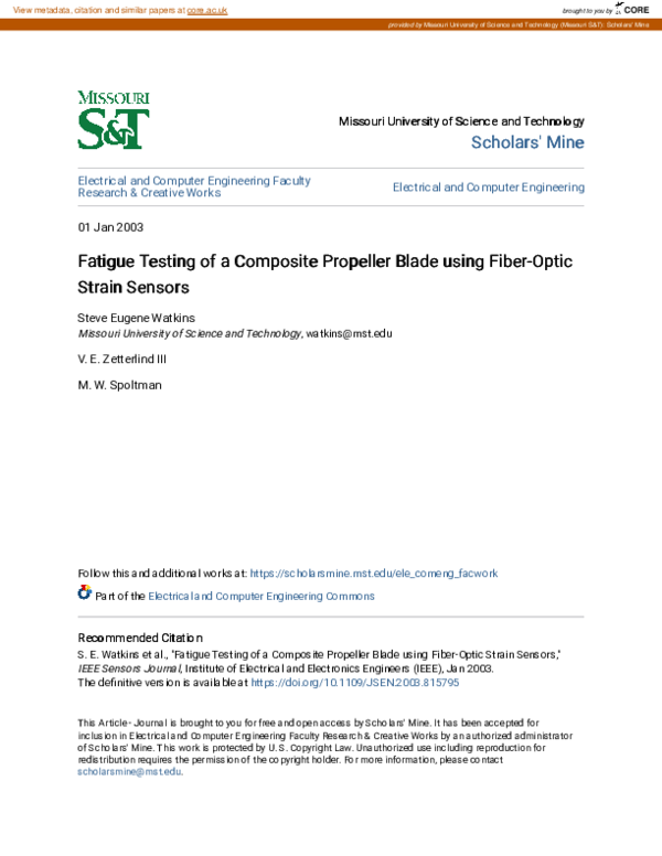 (PDF) Fatigue testing of a composite propeller blade using fiber-optic ...