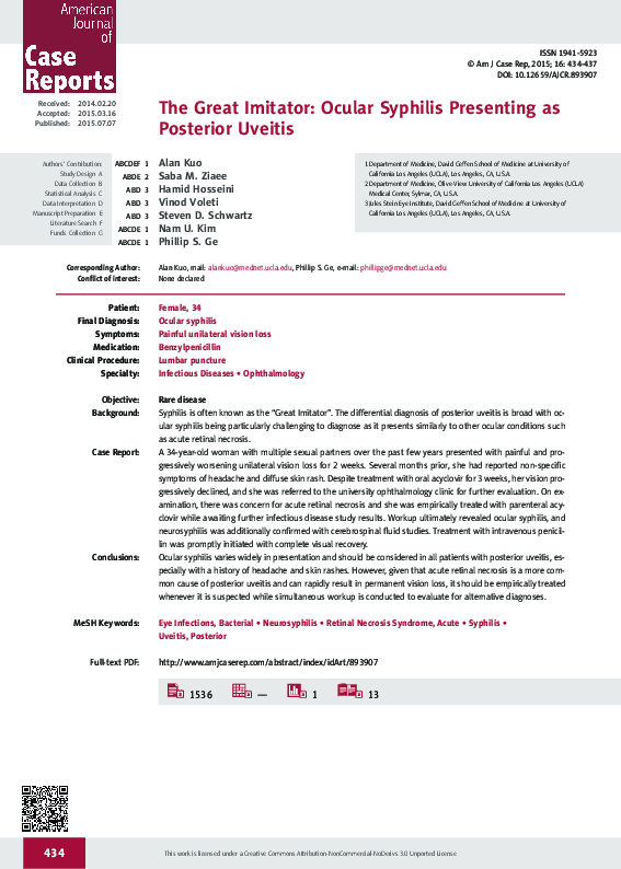 (PDF) The Great Imitator: Ocular Syphilis Presenting as Posterior ...