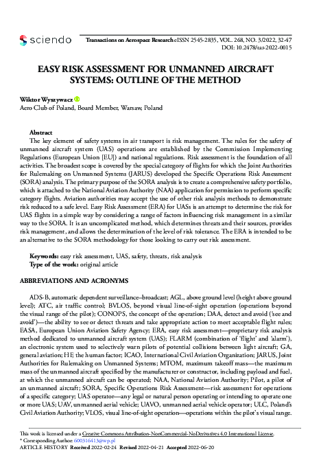 (PDF) Easy Risk Assessment for Unmanned Aircraft Systems: Outline of the Method