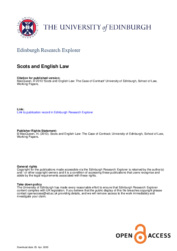 (PDF) Scots and English Law: The Case of Contract