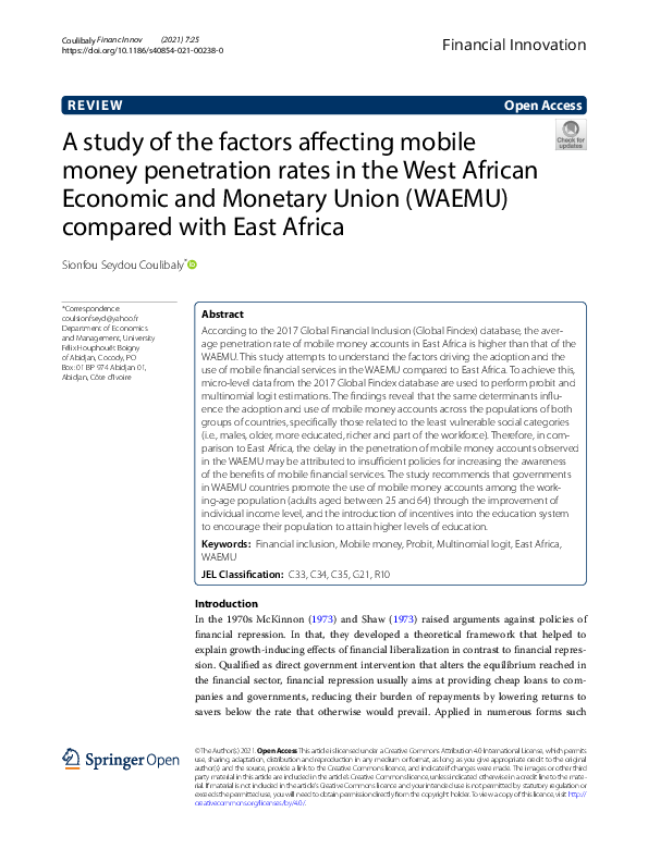 (PDF) A study of the factors affecting mobile money penetration rates ...