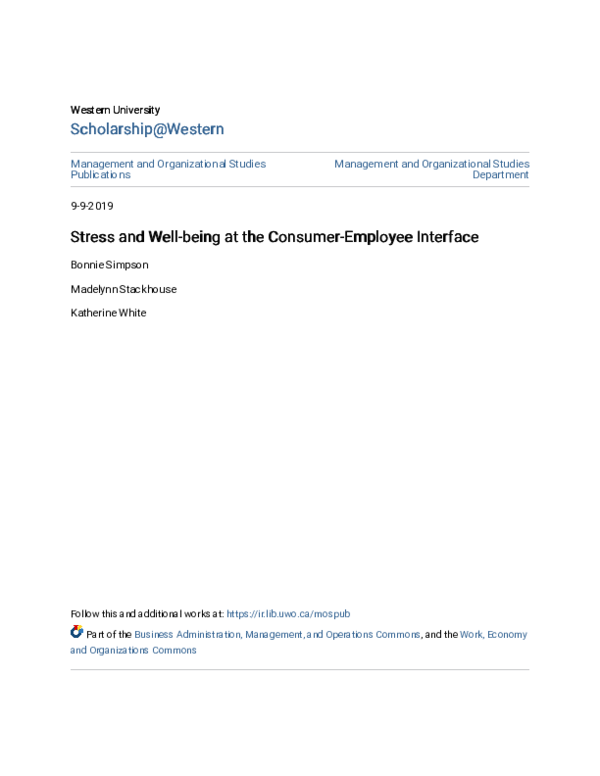 (PDF) Stress and Well-Being at the Consumer–Employee Interface