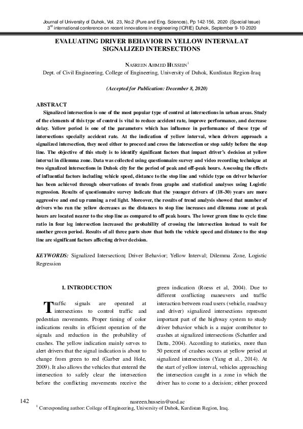 (PDF) Evaluating Driver Behavior in Yellow Interval at Signalized ...