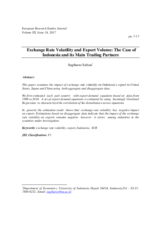 (PDF) Exchange Rate Volatility and Export Volume: The Case of Indonesia ...