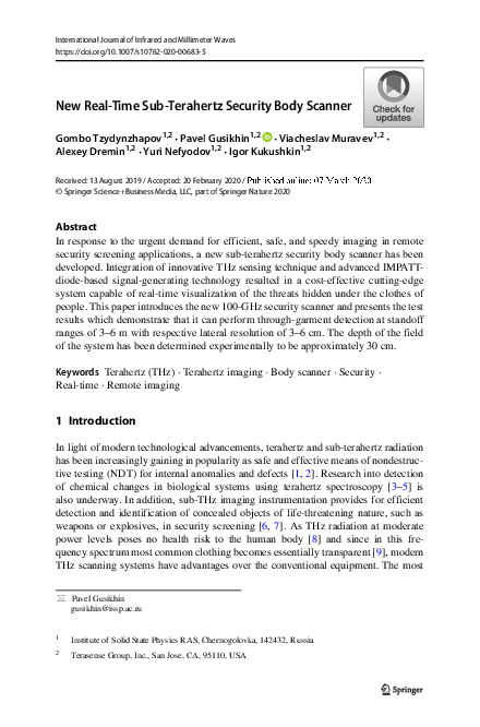 (PDF) New Real-Time Sub-Terahertz Security Body Scanner