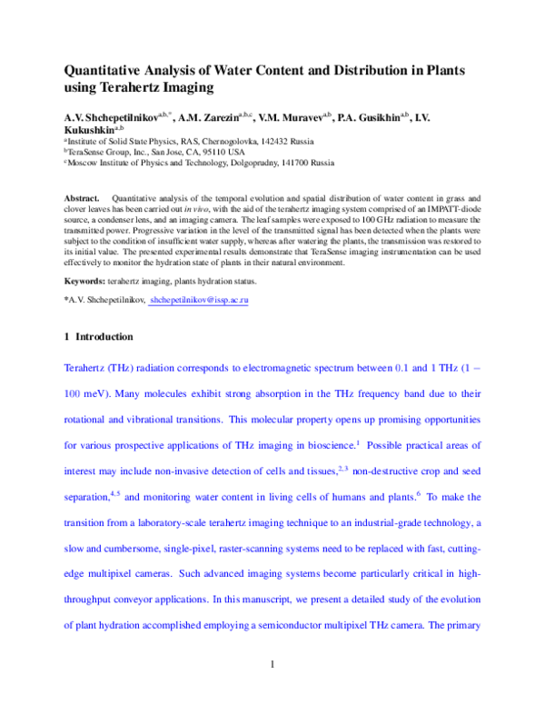 (PDF) Quantitative analysis of water content and distribution in plants ...