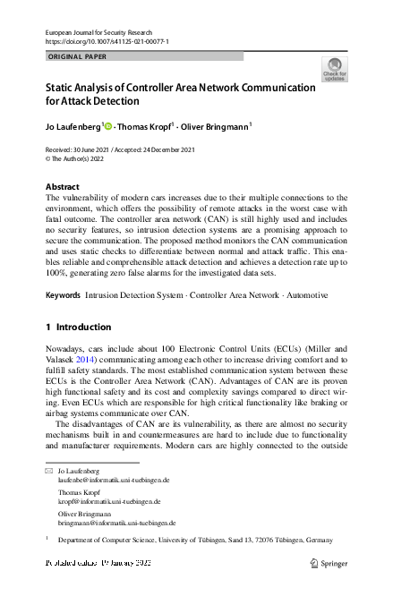 (PDF) Static Analysis of Controller Area Network Communication for ...
