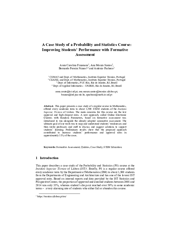 (PDF) A Case Study of a Probability and Statistics Course: Improving ...