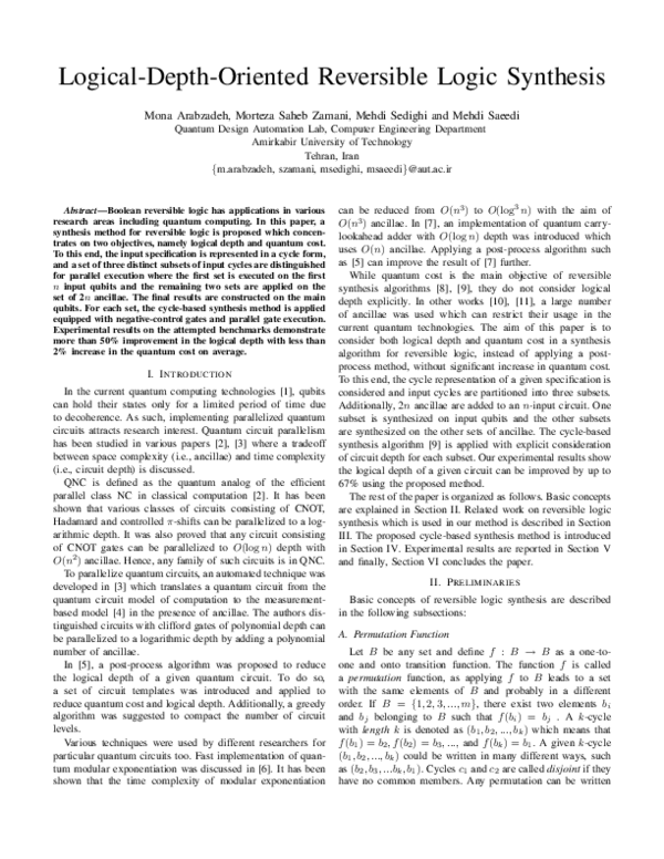Pdf Logical Depth Oriented Reversible Logic Synthesis