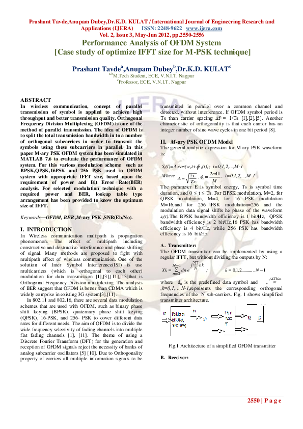 (PDF) Performance Analysis of OFDM System [Case study of optimize IFFT size for M-PSK technique]