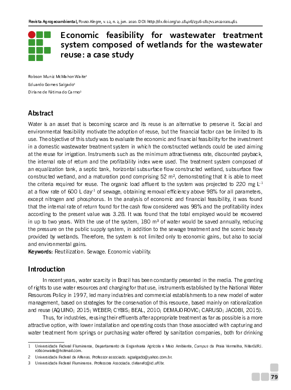 (PDF) Economic feasibility for wastewater treatment system composed of ...
