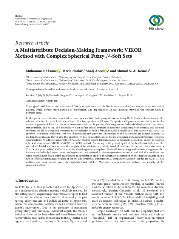 (PDF) A Multiattribute Decision-Making Framework: VIKOR Method with ...