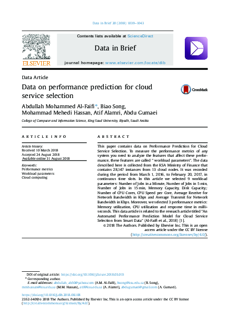 (PDF) Data on performance prediction for cloud service selection