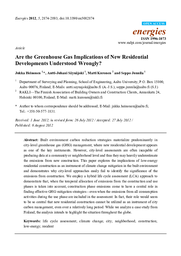 (PDF) Article Are the Greenhouse Gas Implications of New Residential ...