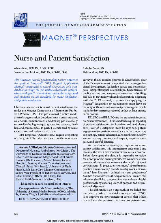 (PDF) Nurse and Patient Satisfaction