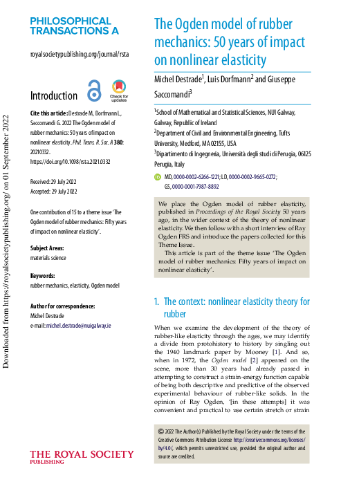 (PDF) The Ogden model of rubber mechanics: 50 years of impact on ...