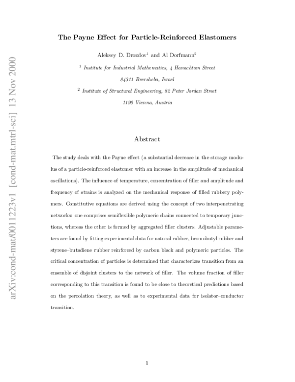 (PDF) The payne effect for particle-reinforced elastomers