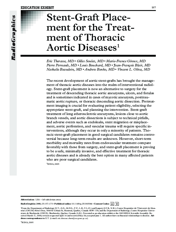 (PDF) Stent-Graft Placement for the Treatment of Thoracic Aortic Diseases